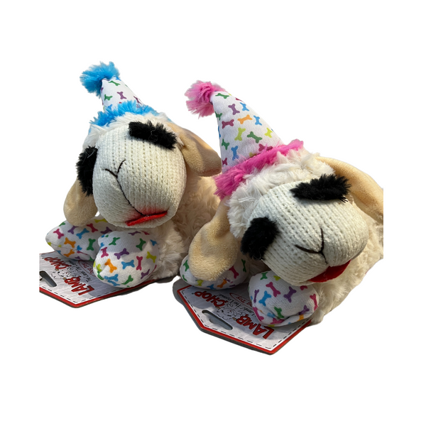Birthday Lamb Chop Dog Toy with Pink or Blue Hat 10.5" – Belle's Barkery